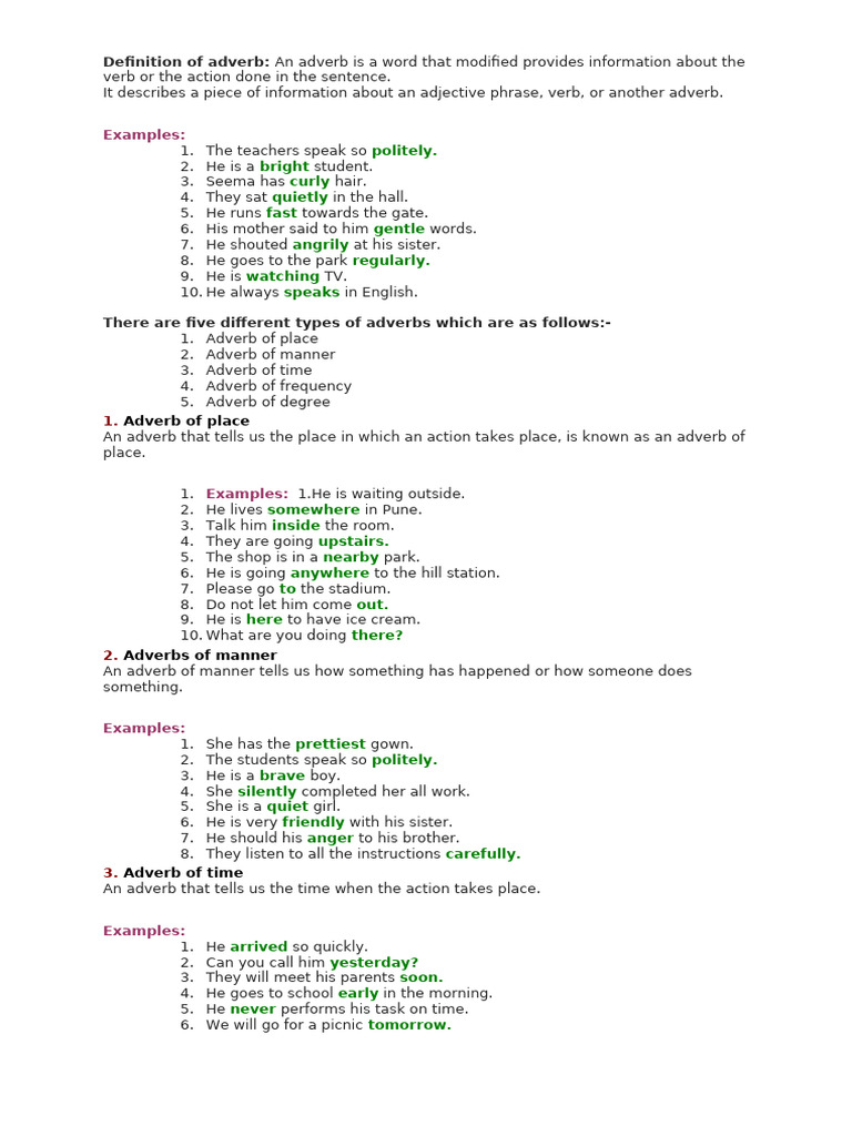 Adverbs Class 5 | PDF
