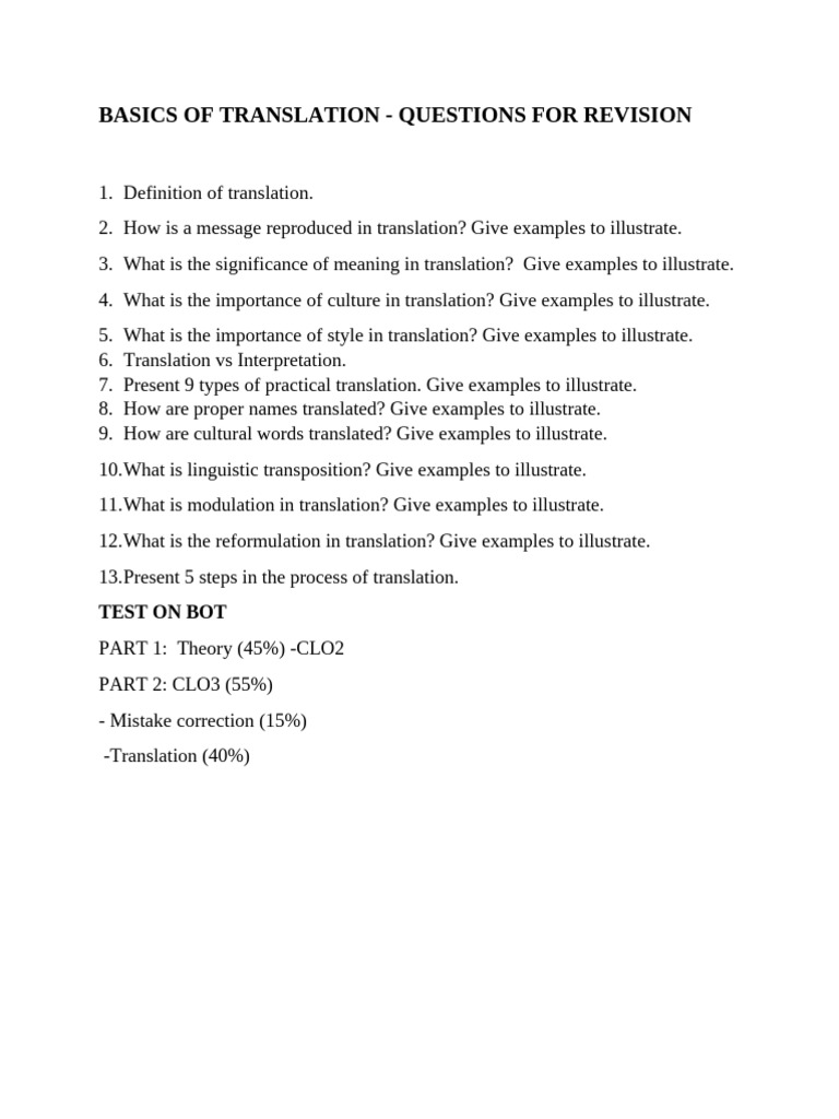 Basics of Translation - Revision | PDF