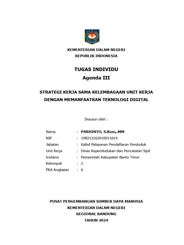 Tugas Individu Agenda III Strategi Kerjasama Kelembagaan (An. PARHINTO ...