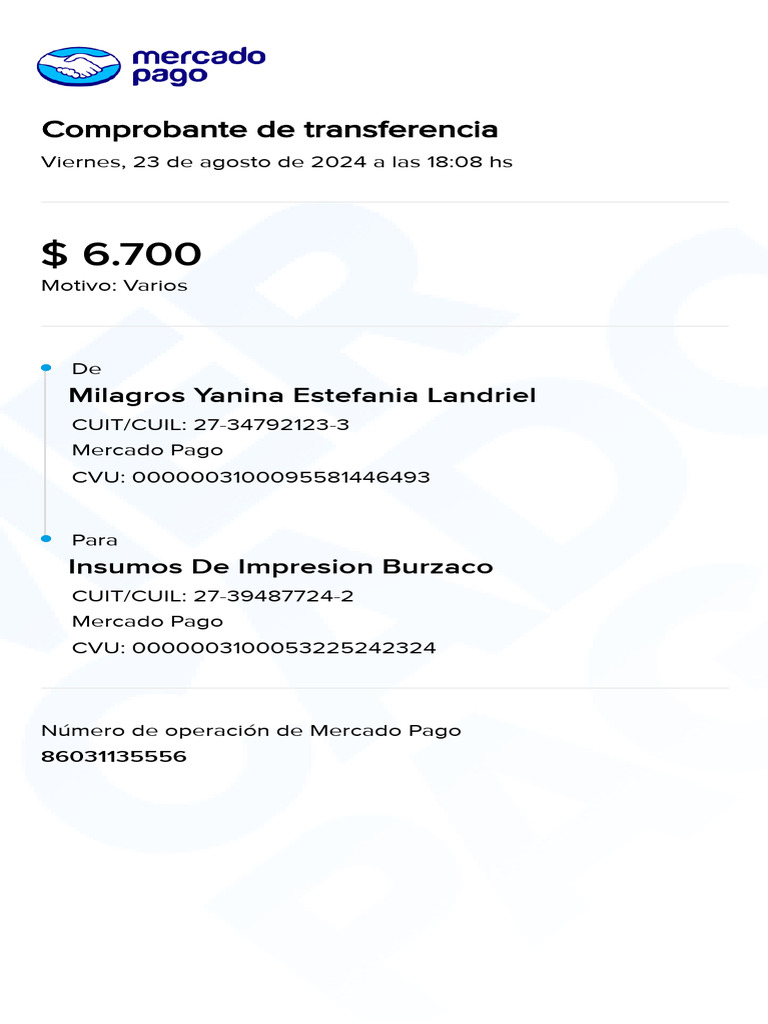Mercadopago Comprobante Payment 86031135556 Pdf