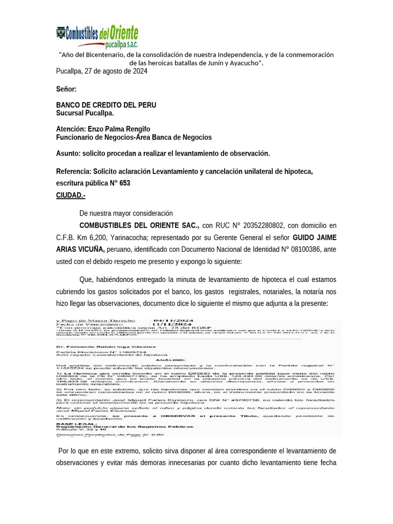 Carta BCP Levantamiento de Osbervacion | PDF