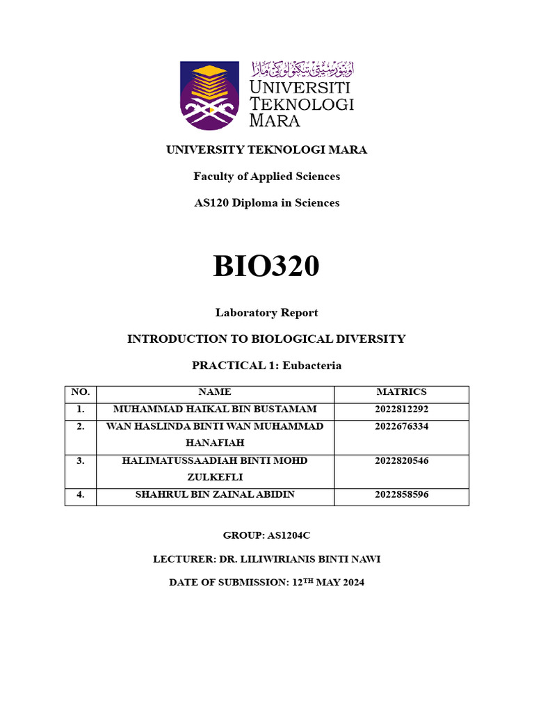 Bio320 Practical 1 | PDF