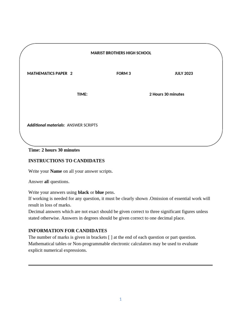 Mathematics paper form 3 | PDF