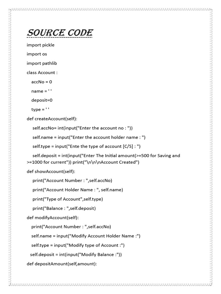 Source Code For Class 12 Project Computer Science Banking Management System | PDF