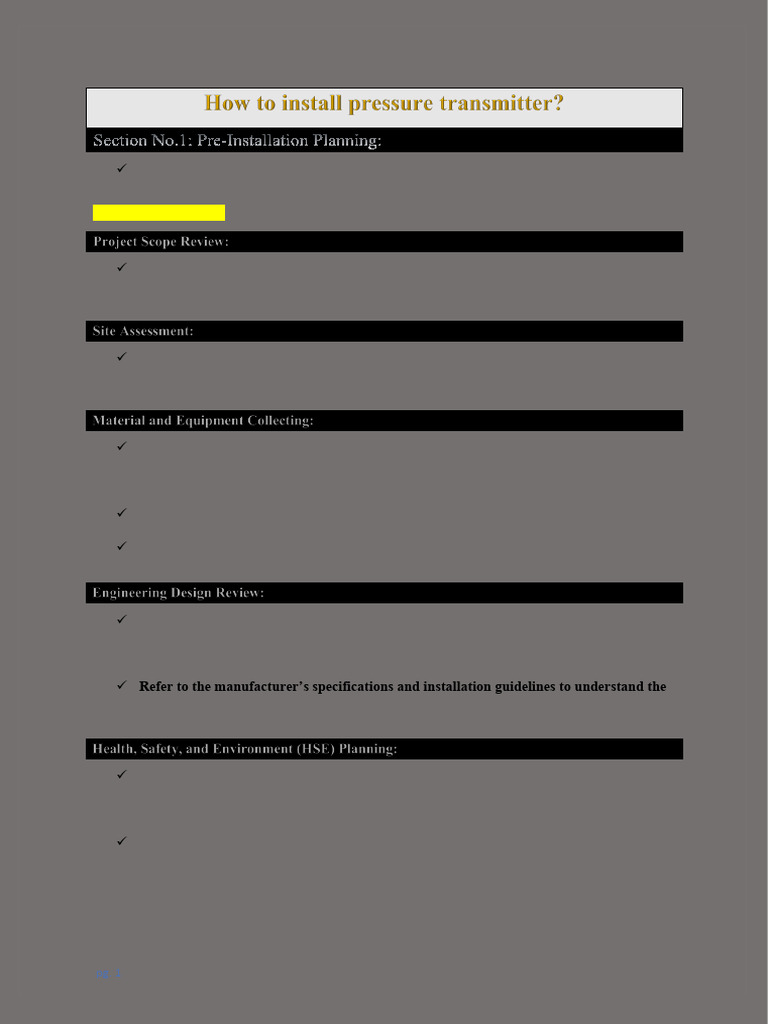 How to Install Pressure Transmitters | PDF
