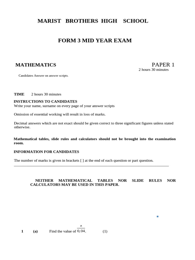 Form 3 Midyear Exam Paper 1 | PDF | Numbers | Mathematics