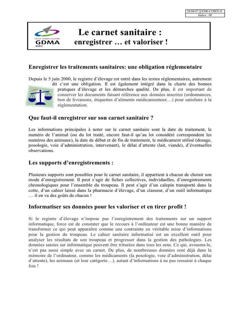 Carnet Sanitaire - PDF - GDMA 36 | PDF