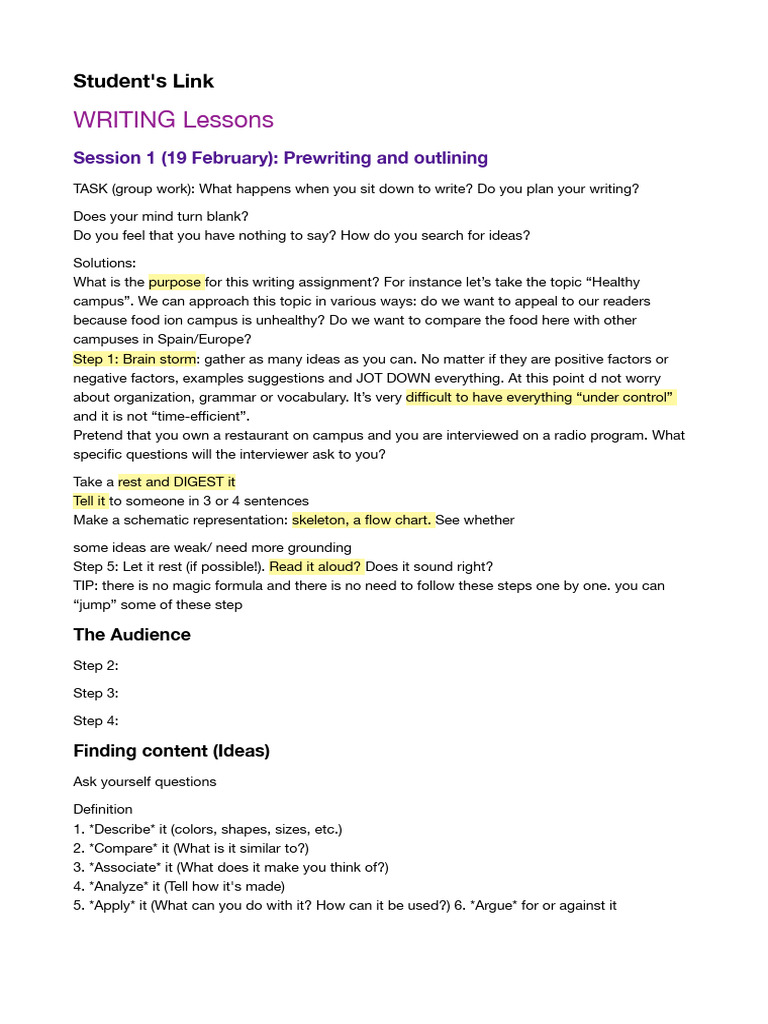 Writing Lessons | PDF