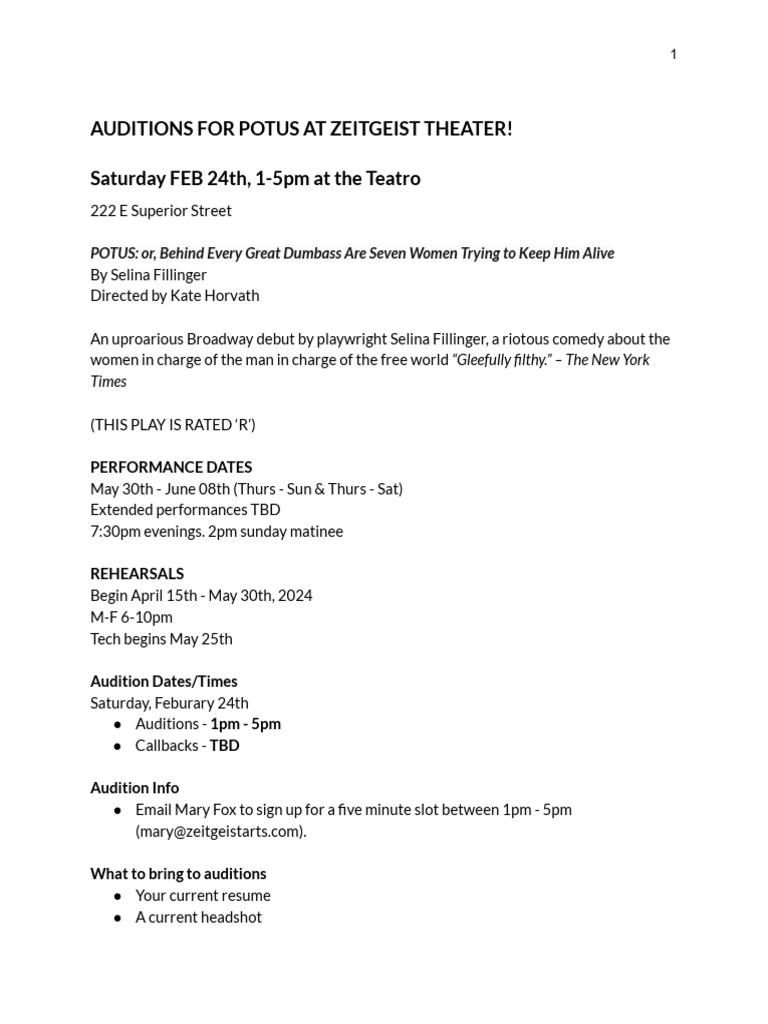 Potus Audition Packet Materials | PDF