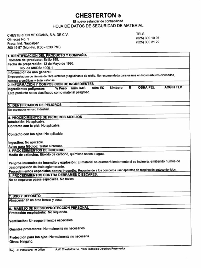 Chesterton: Hoja de Datos de Seguridad de Material | PDF | Química