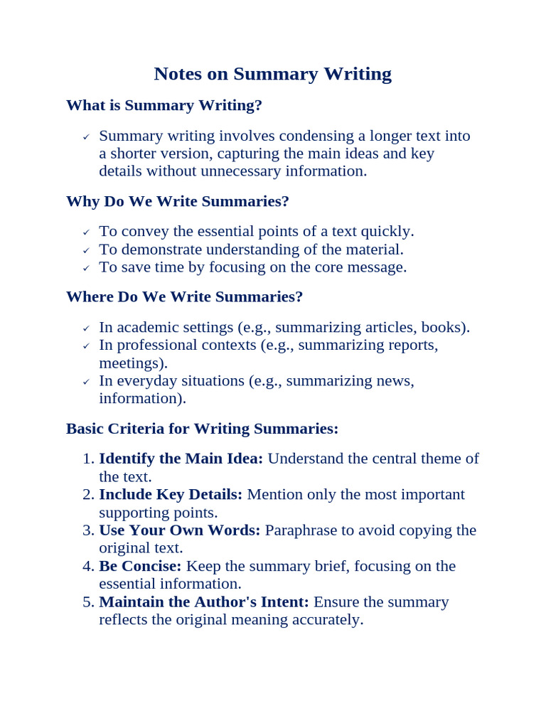 Summary Writing Notes Using The MIDAS Technique | PDF
