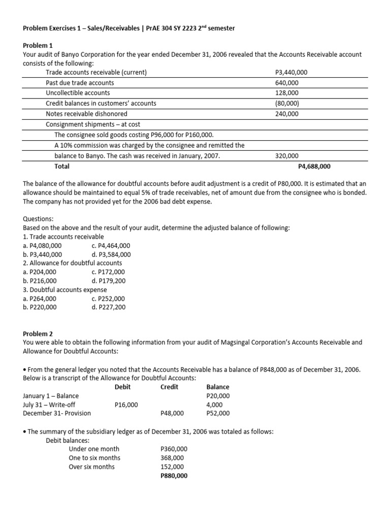 Problem Exercises 1 Receivables Student File | PDF