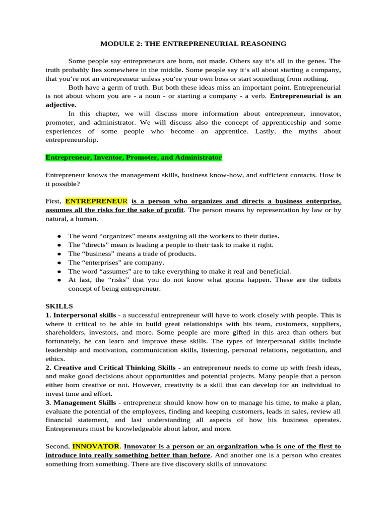Module 2 Entrep | PDF