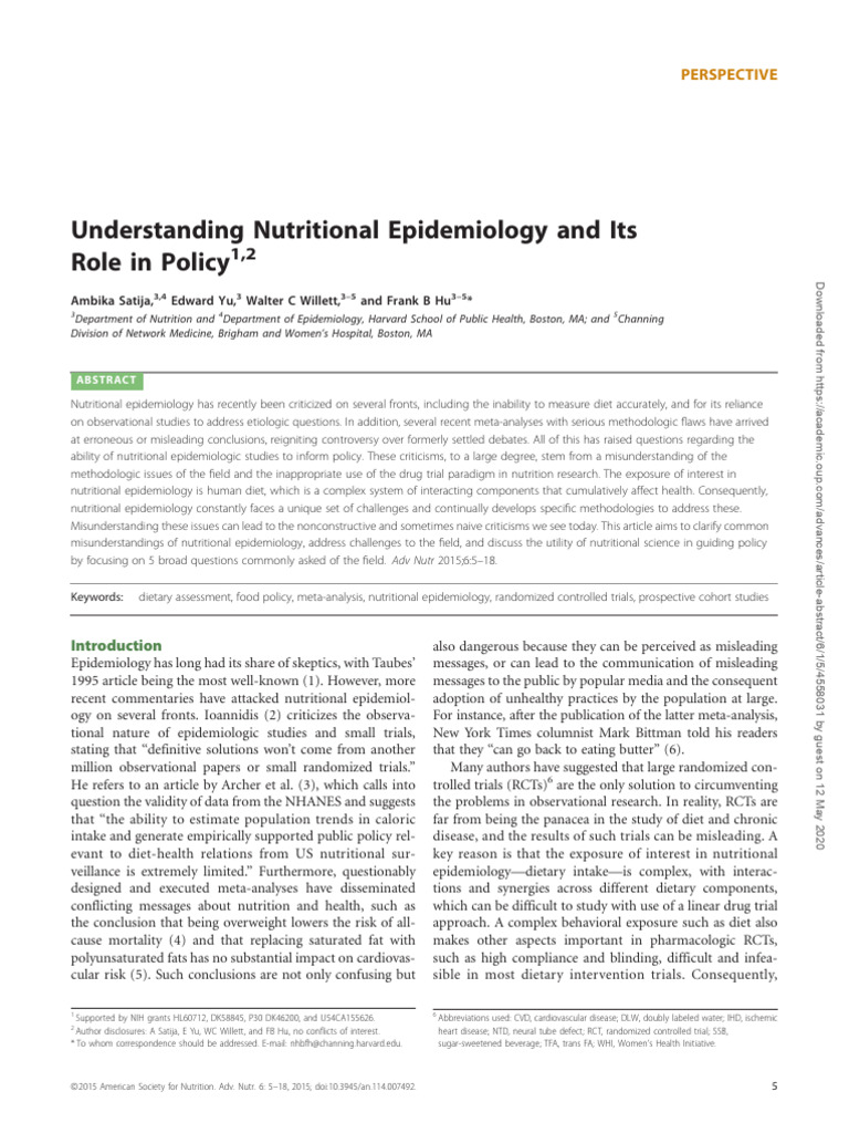 Understanding Nutritional Epidemiology and Its Role in Policy | PDF