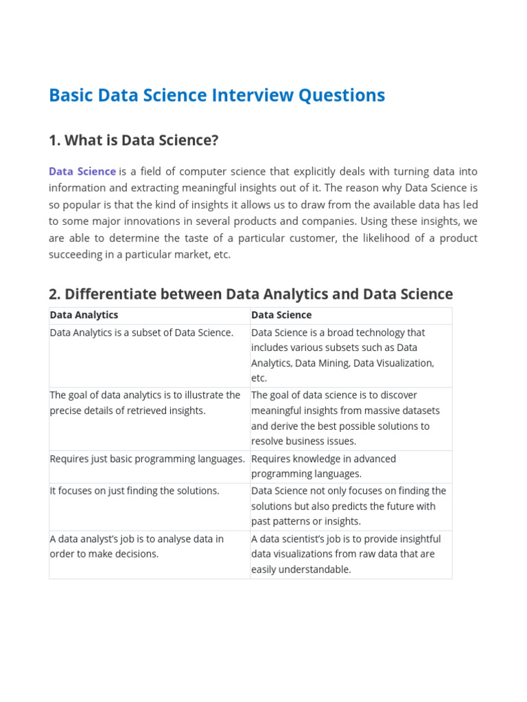 Data Science Interview Questions | PDF