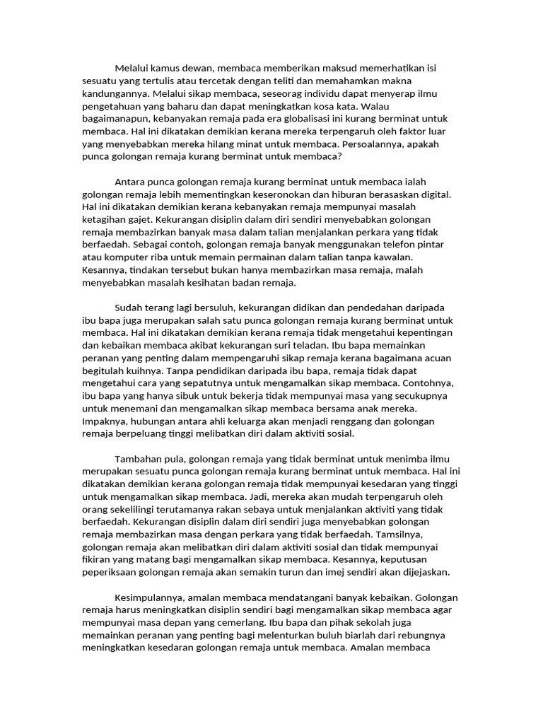 Punca Golongan Remaja Kurang Berminat Untuk Membaca | PDF