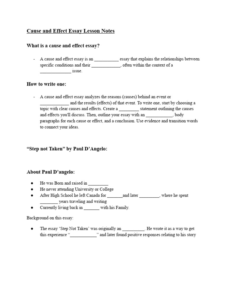 Cause and Effect Work Sheet | PDF