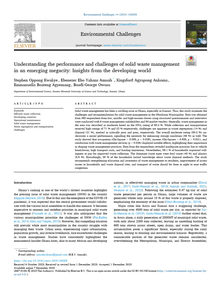 Understanding The Performance and Challenges of Solid Waste Management ...