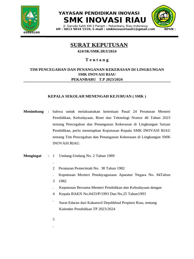 SK TPPK SMK Inovasi Riau | PDF