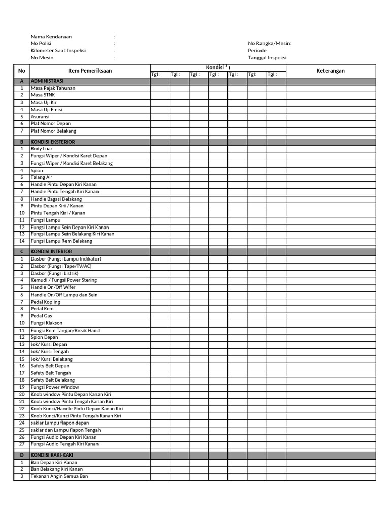 Form Inspeksi Motor-Mobil | PDF