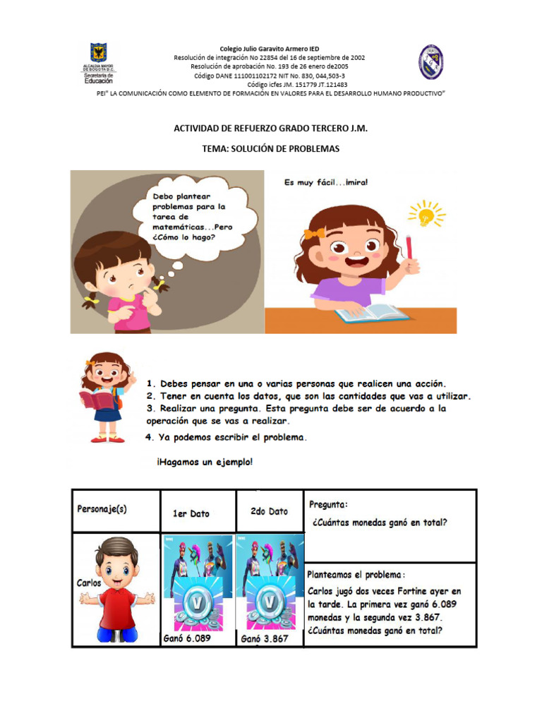 Actividad de Refuerzo Grado Tercero J | PDF