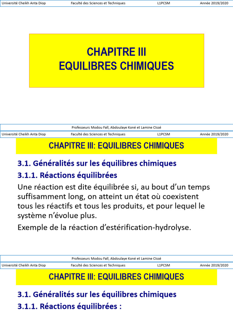 Chapitre 2 Equilibres Chimiques | PDF