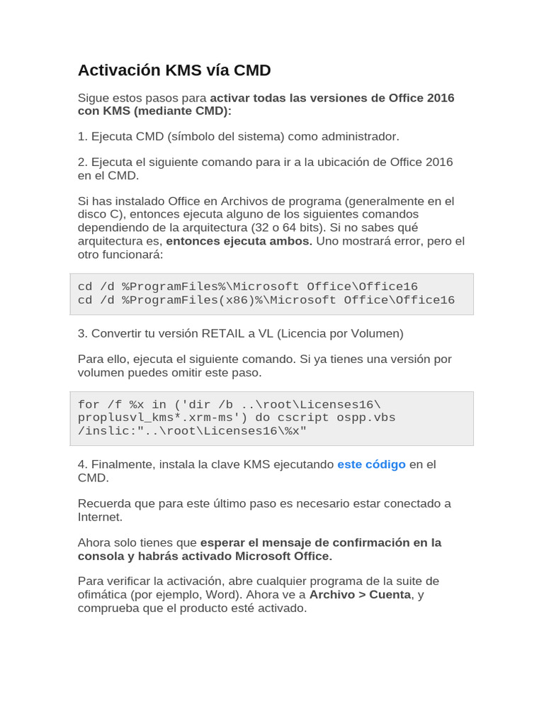 Activación KMS Vía CMD | PDF | Microsoft | Microsoft Office