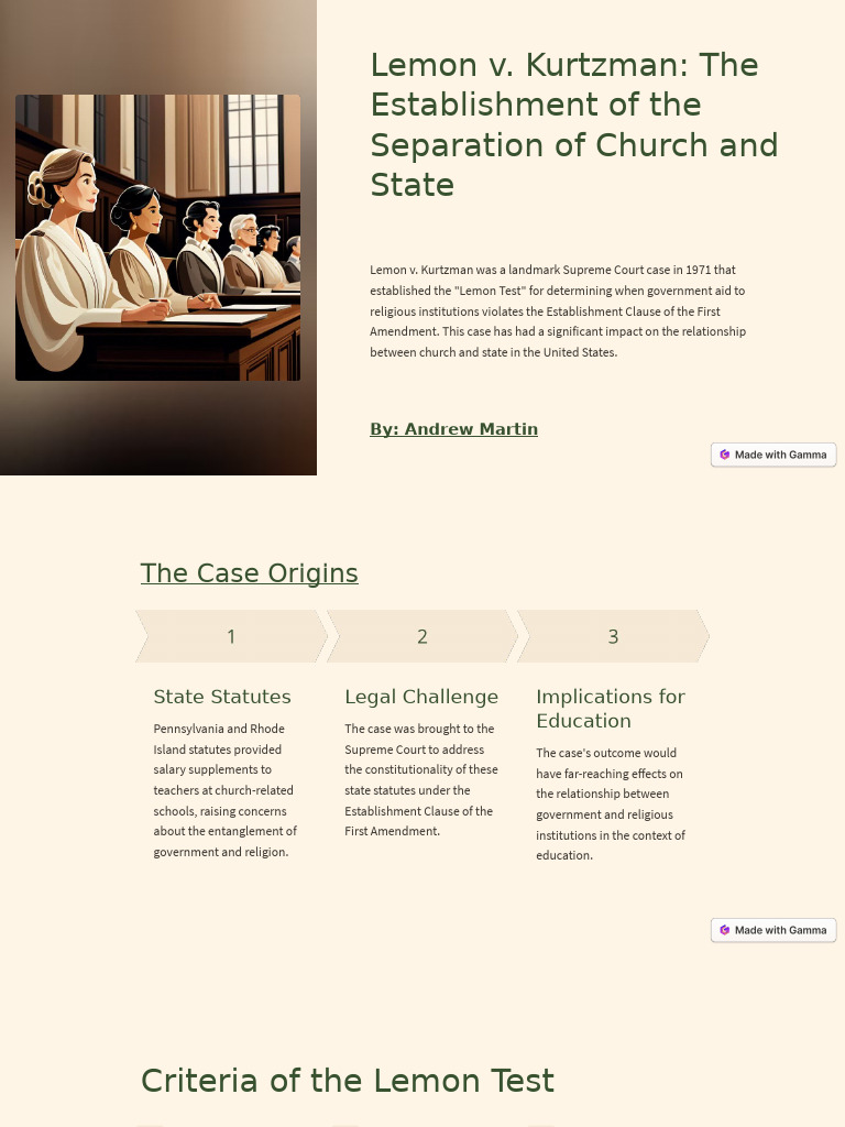 Lemon V Kurtzman The Establishment of The Separation of Church and ...