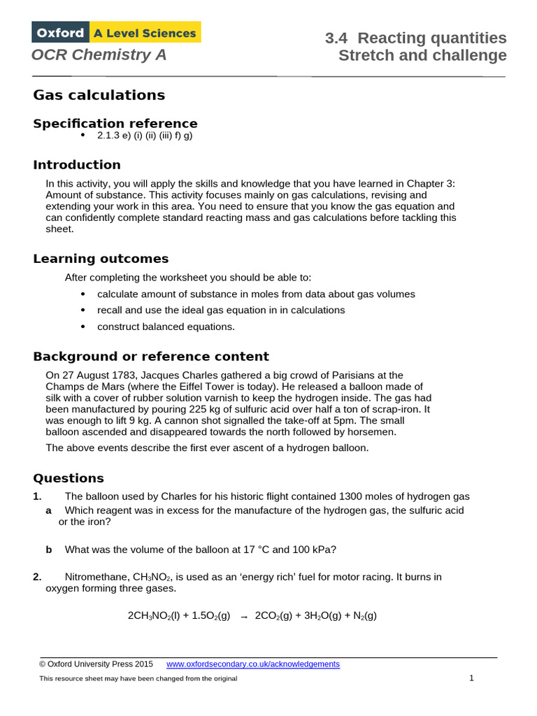 Module 2 Gas Calculations Stretch and Challenge | PDF | Gases ...
