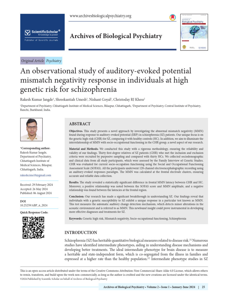 An Observational Study of Auditory-Evoked Potential Mismatch Negativity ...