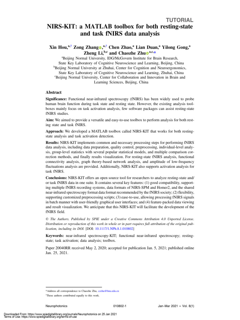 NIRS-KIT A MATLAB Toolbox For Both Resting-State A | PDF