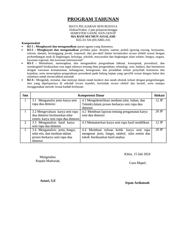 03 Prota Seni Budaya Kelas 12 | PDF