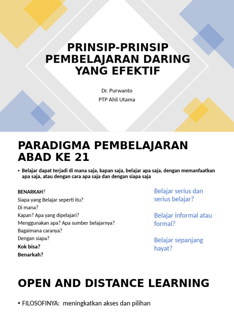 Prinsip-prinsip Pembelajaran Daring Yang Efektif | PDF