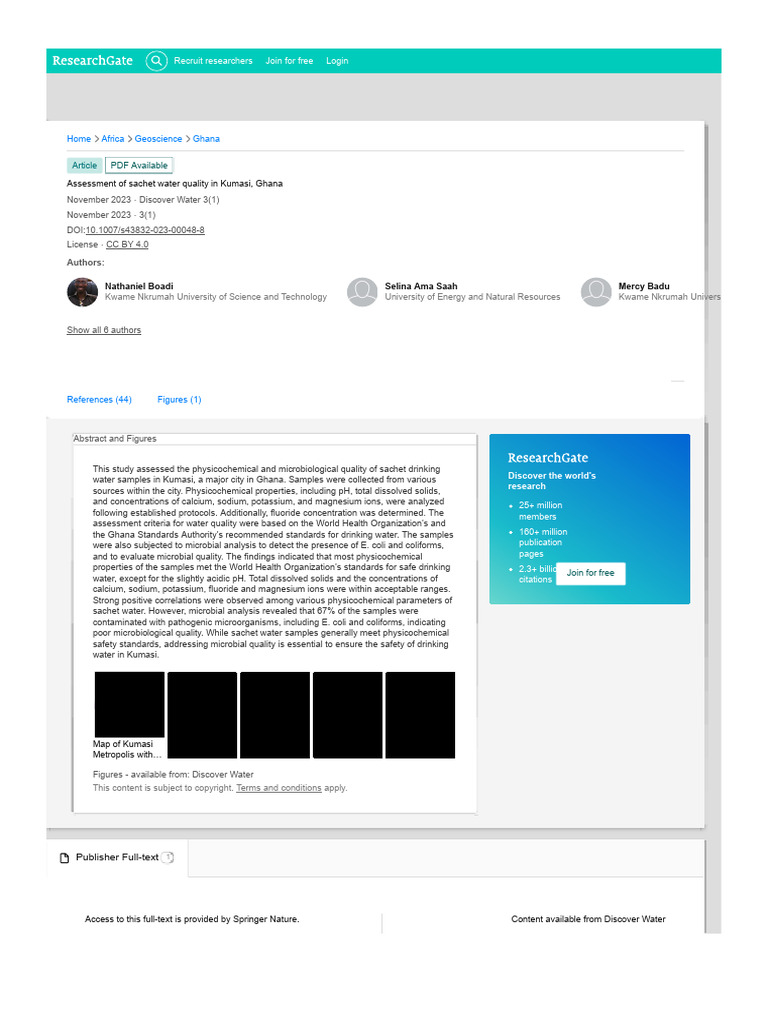 (PDF) Assessment of Sachet Water Quality in Kumasi, Ghana | PDF