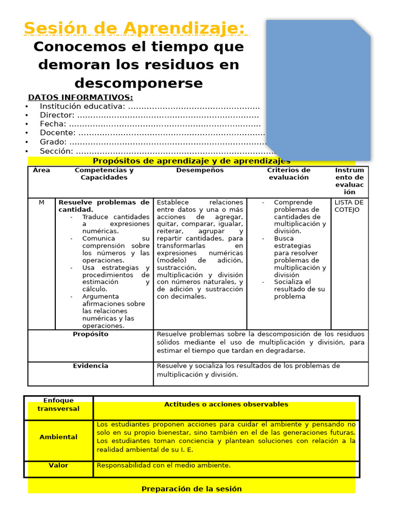 5º Grado Dia 2 Mat. Conocemos El Tiempo Que Demoran Los Residuos en ...