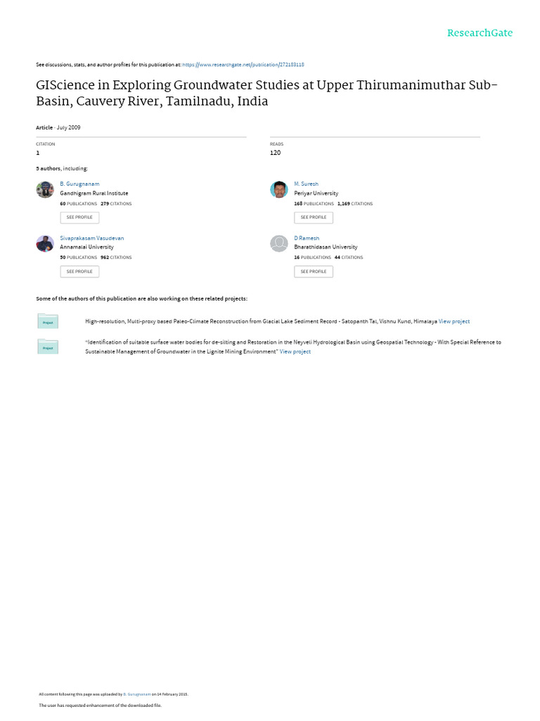 Giscience in Exploring Groundwater Studies at Upper Thirumanimuthar Sub ...