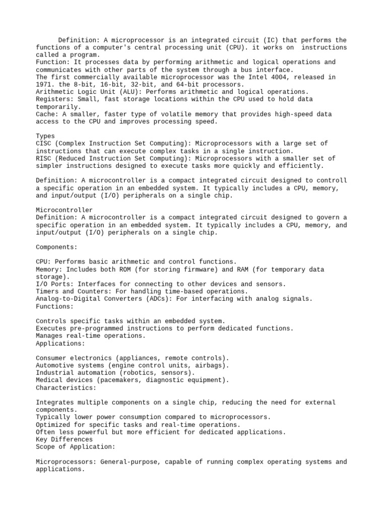 Definition A Microprocessor Is An I Pdf