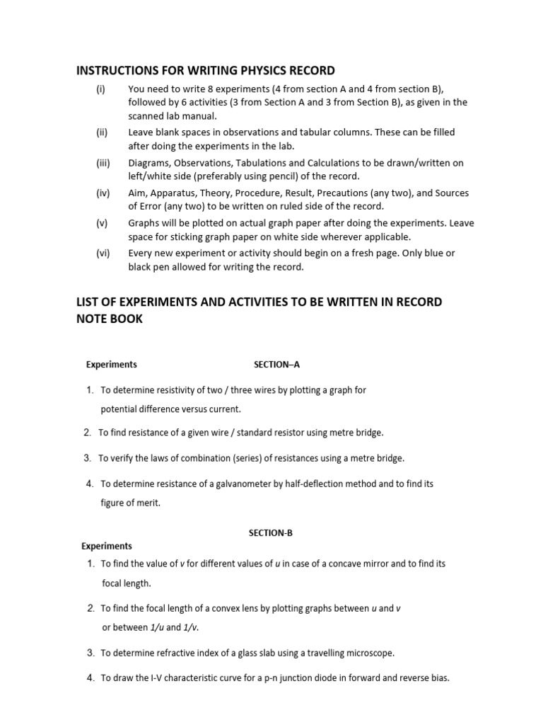 Physics - Record Instructions | PDF