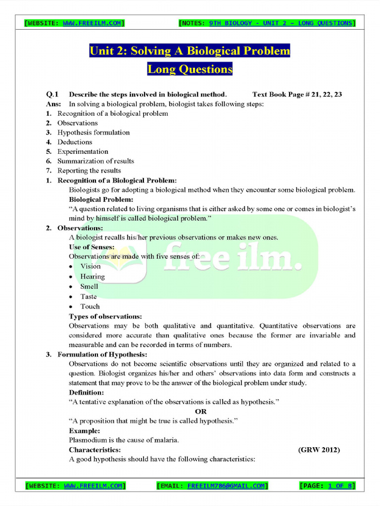 9th Bio Ch2 LongQ | PDF