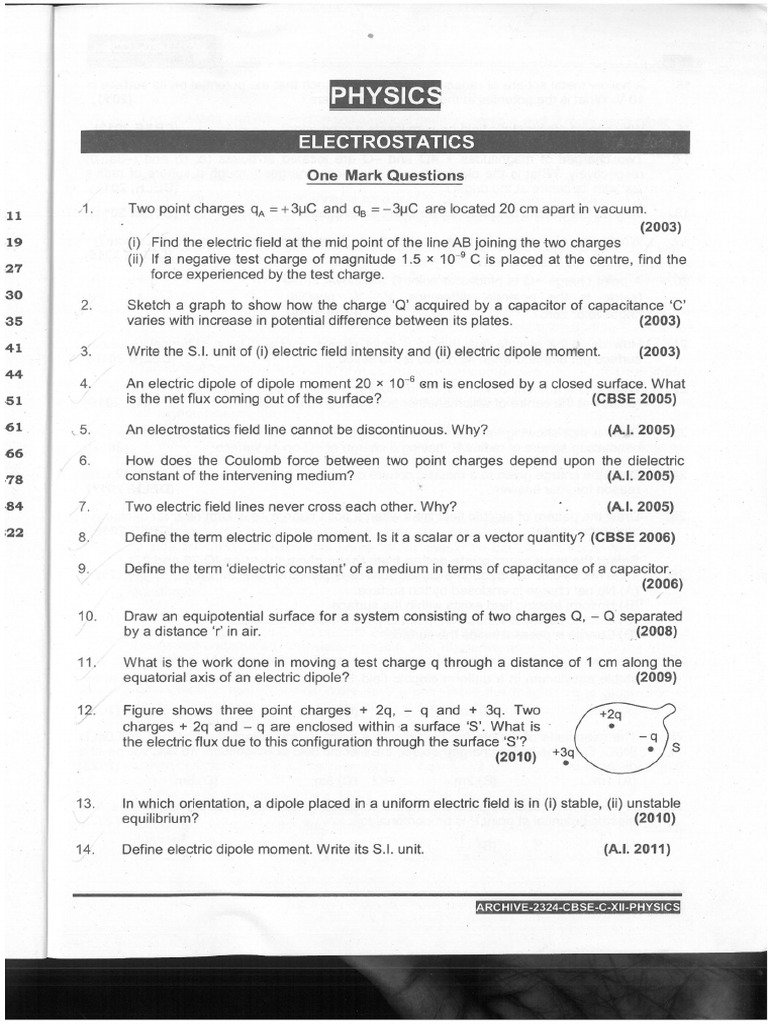 CBSE-Electrostatics-Archive Questions | PDF