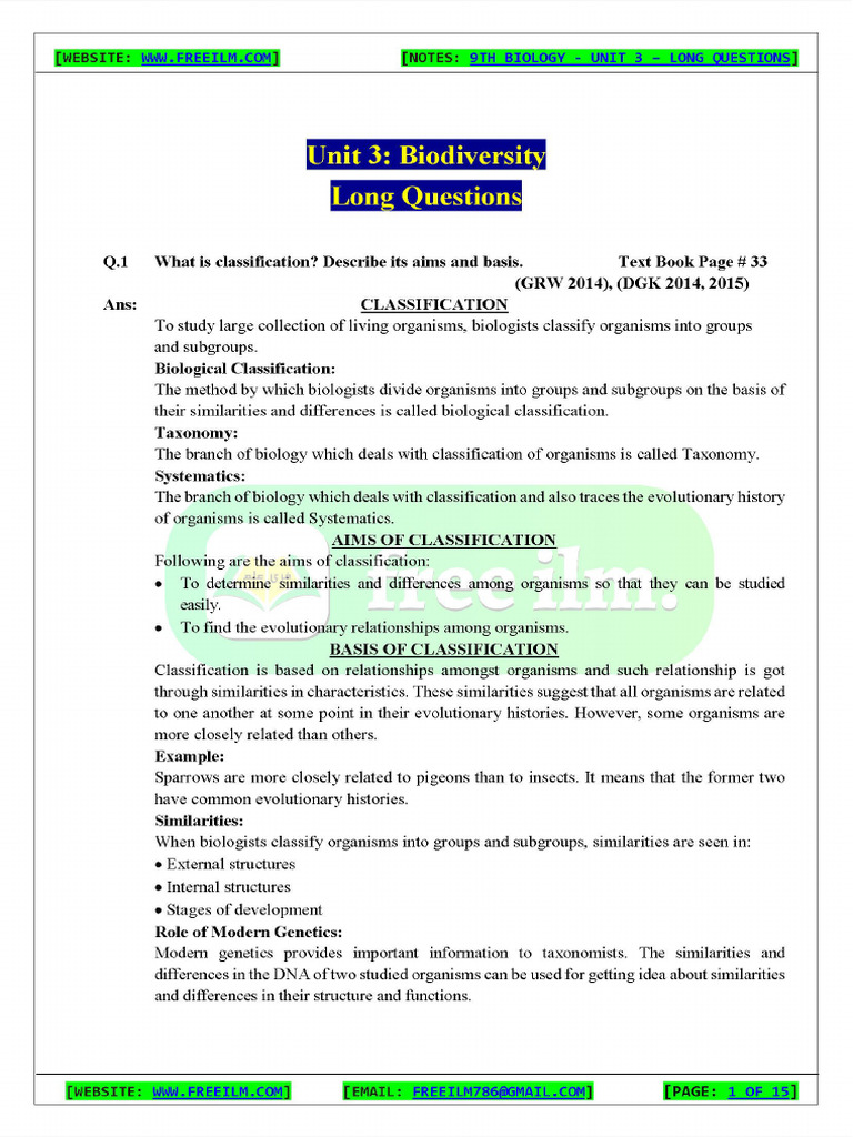 9th Bio Ch3 LongQ | PDF