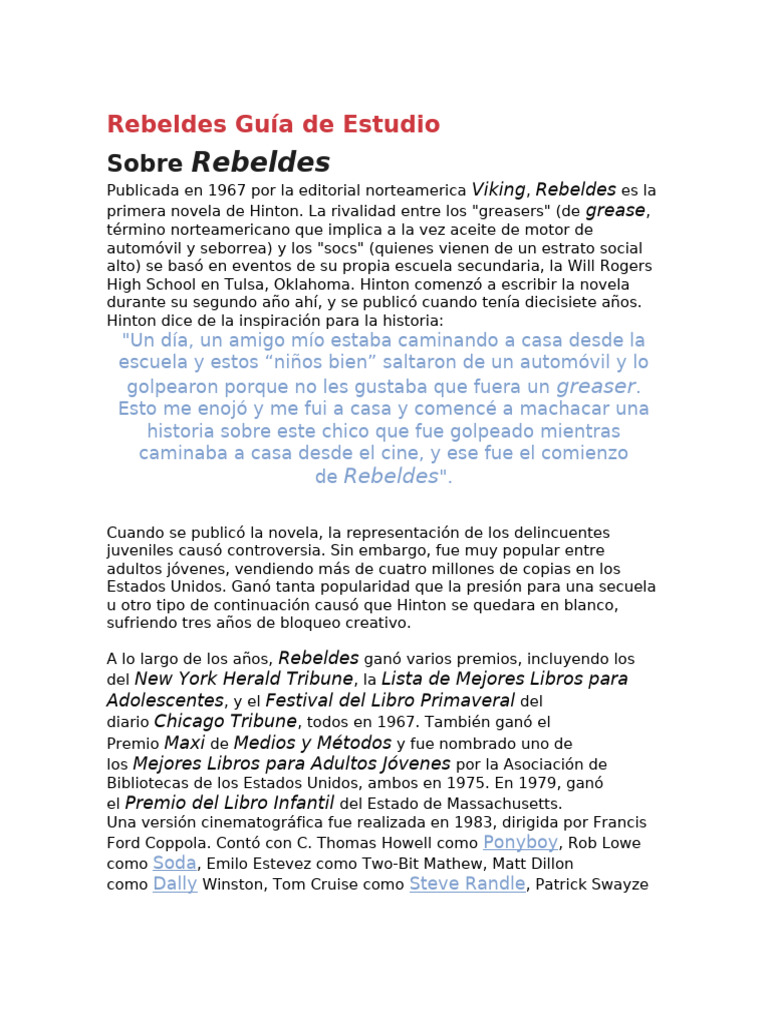 Rebeldes Guía de Estudio | PDF