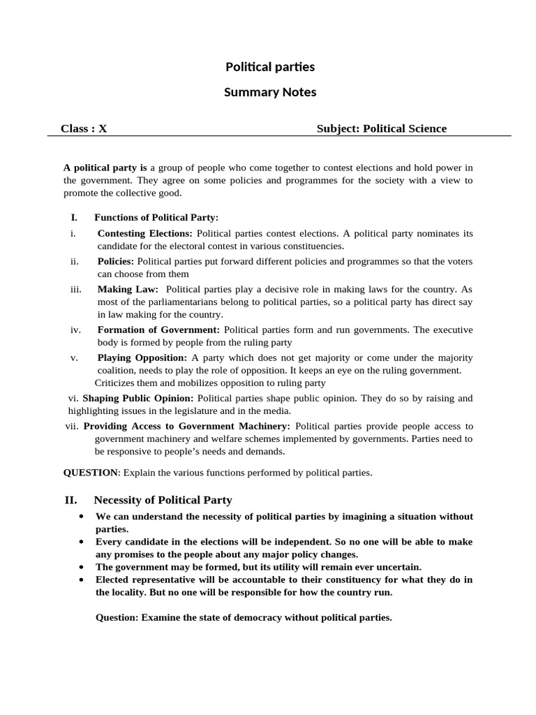 Political Parties Notes | PDF