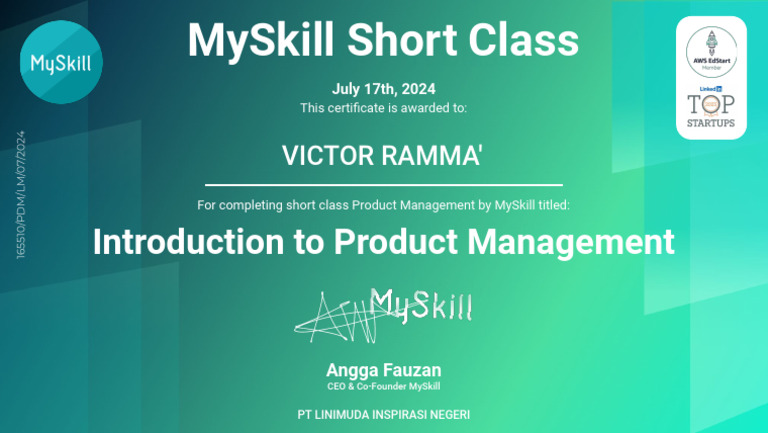 VICTOR RAMMA' - E-Certif SC Introduction To Product Management MySkill ...