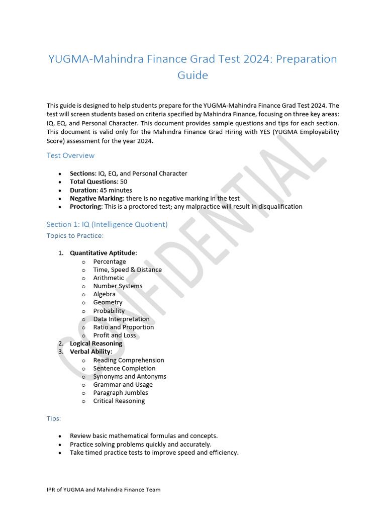 YUGMA-Mahindra Finance Grad Test Guide | PDF | Emotional Intelligence ...