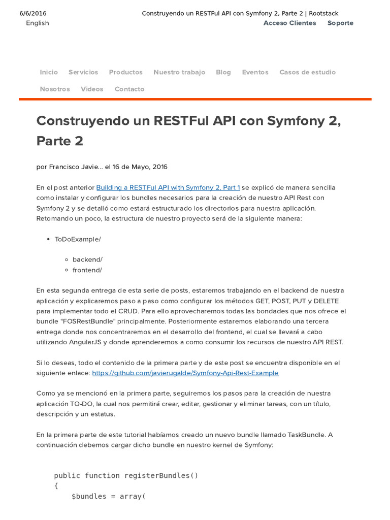 Construyendo Un RESTFul API Con Symfony 2, Parte 2 - Rootstack | PDF | Arquitectura de sistemas ...