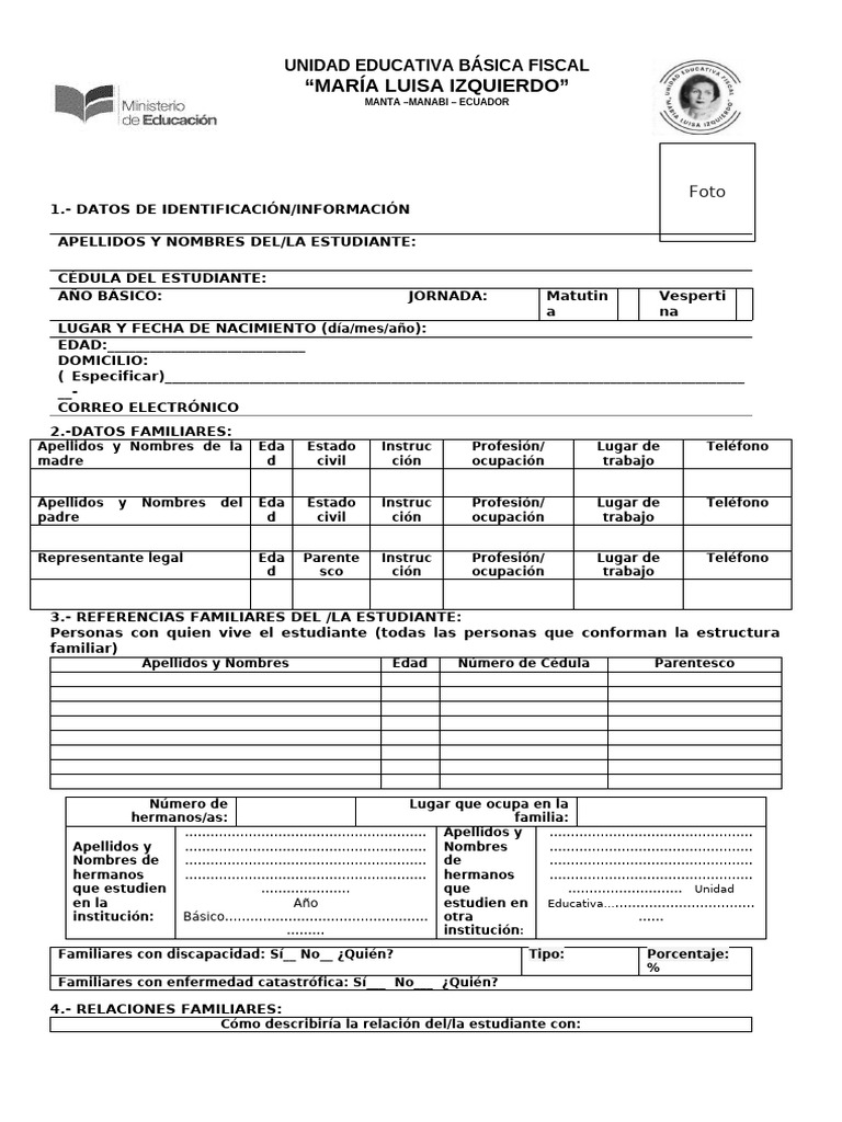 Ficha de Registro Dece | PDF