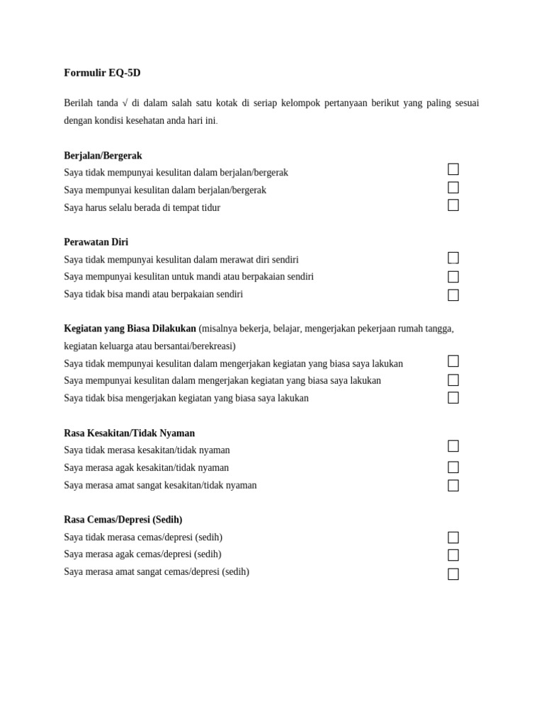 Formulir EQ5D | PDF