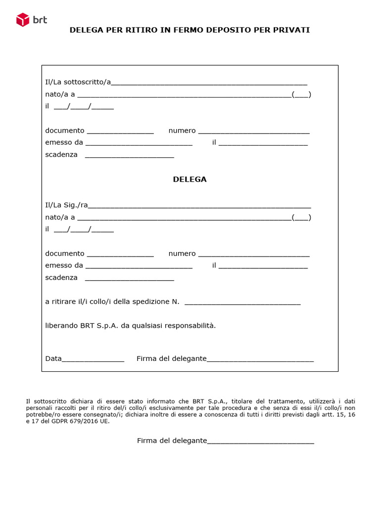 Delega Ritiro FD Privati PDF | PDF