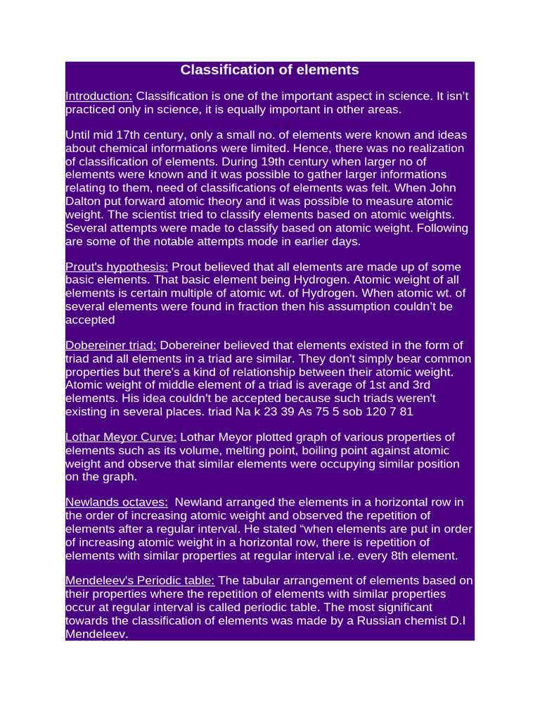 Classification of Elements | PDF